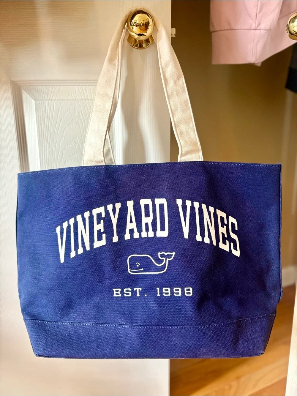 Vineyard Vines | Bags | Vineyard Vines Navy Canvas Tote With Cream ...